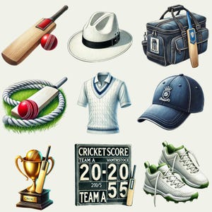 Cricket Watercolor Clipart Bundle – 20 PNG Files, 300 DPI, Cricket Bat ...