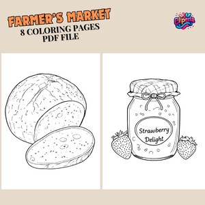Farmer's Market Coloring Pages for Kids and Adults – 8 Printable PDF ...