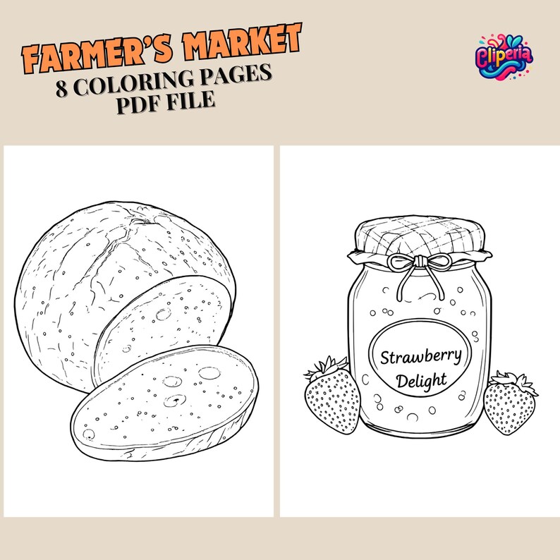 Farmer's Market Coloring Pages for Kids and Adults – 8 Printable PDF ...