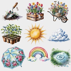 Spring Watercolor Clipart Set: Cottagecore Garden PNG (commercial Use ...