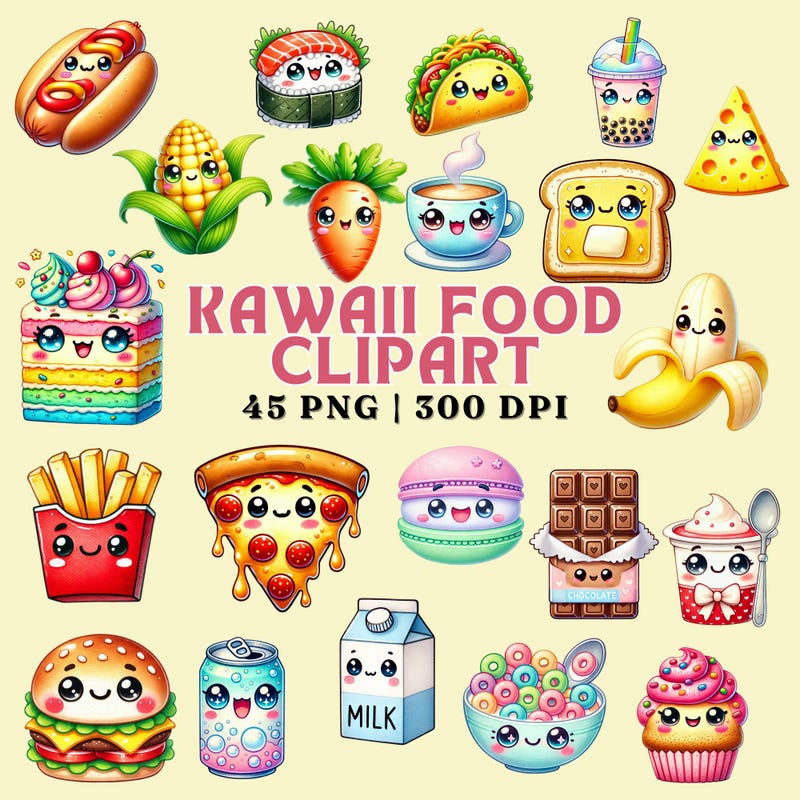 Kawaii Food Clipart - Etsy
