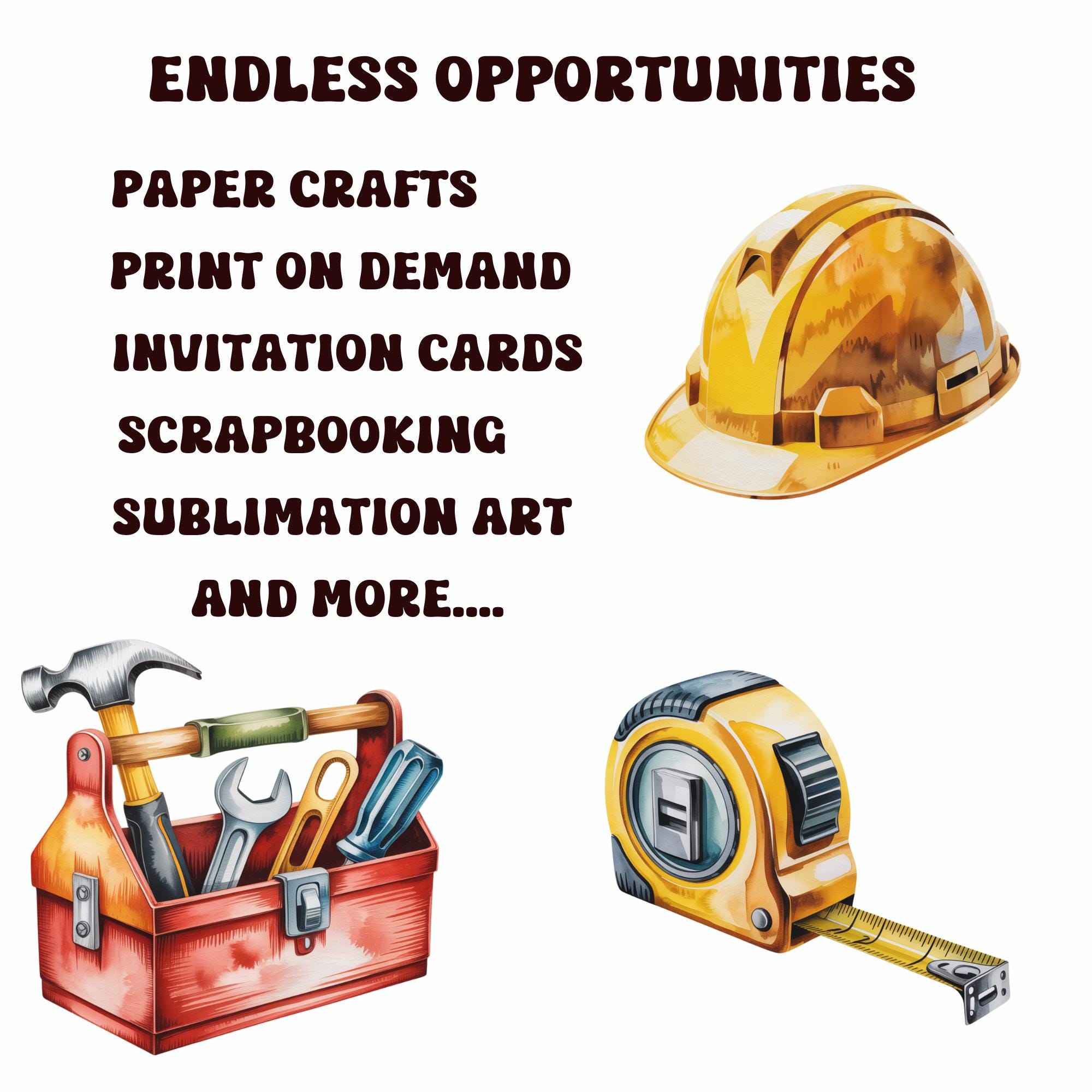 Watercolor Construction Clipart Bundle: Tools & Vehicles (digital ...