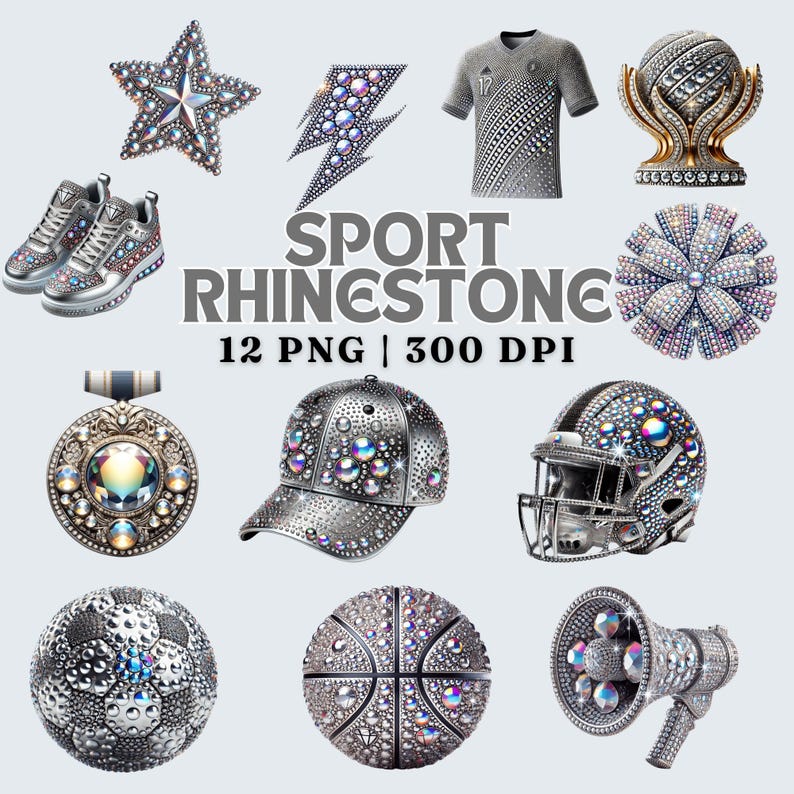 Sparkly Sports Rhinestone Clipart Bundle: T-shirt & Sticker Designs ...