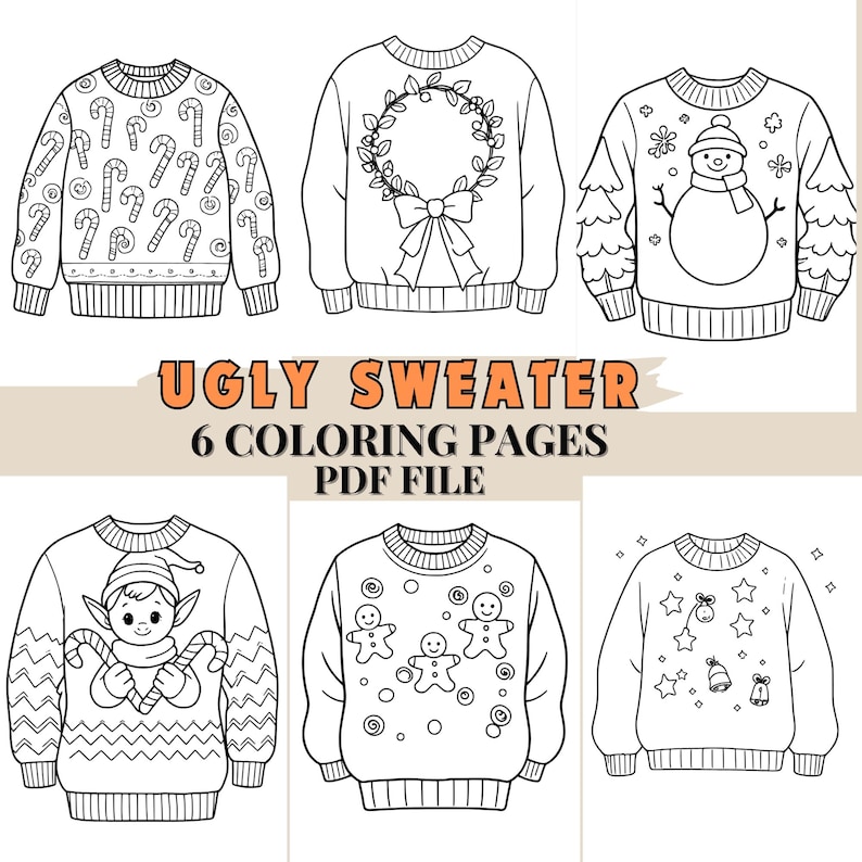 Ugly Sweater Coloring Pages PDF - 6 Fun Printable Christmas Designs for ...