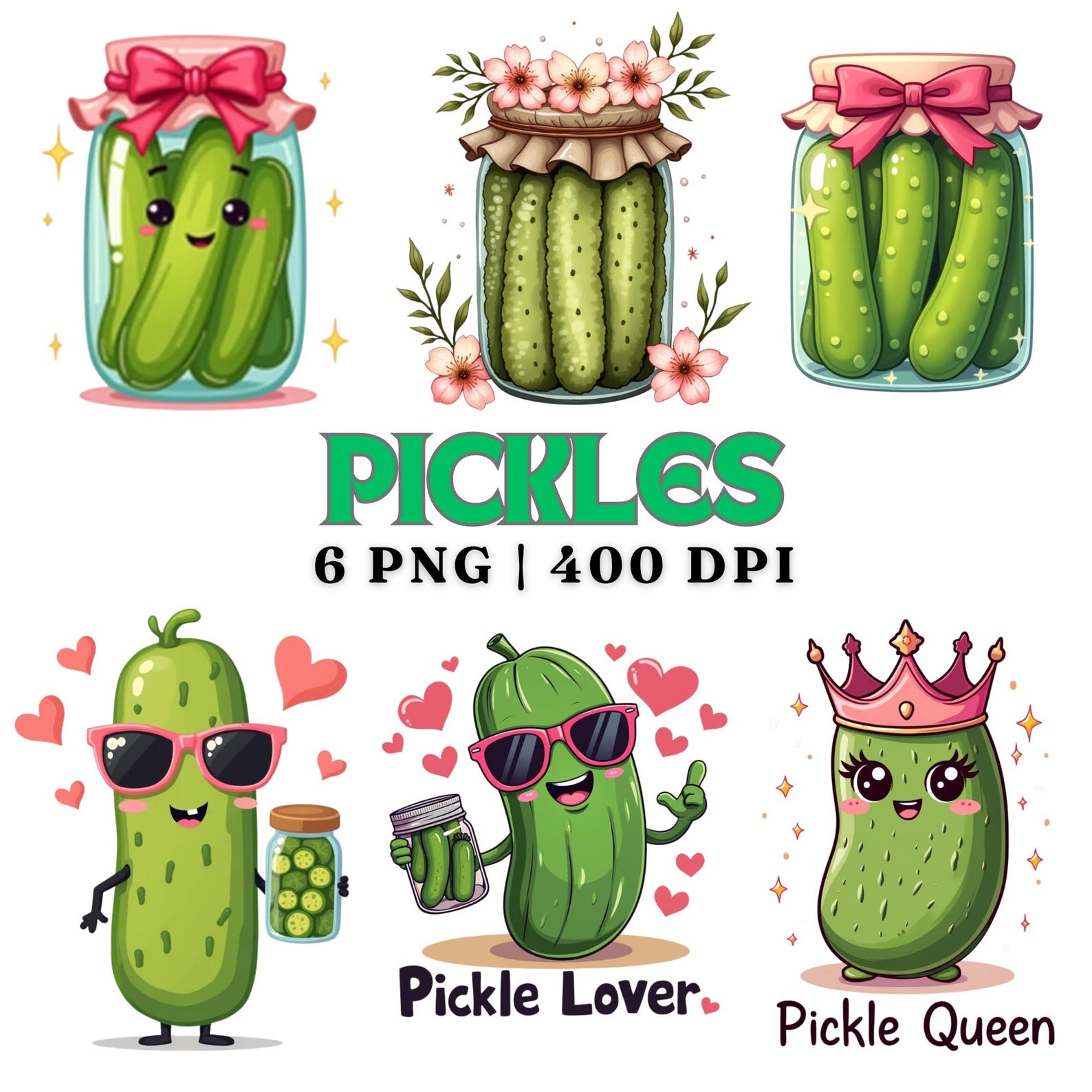 Kawaii Pickle Clipart Bundle: Funny Food Art (PNG, 400 DPI) - Etsy