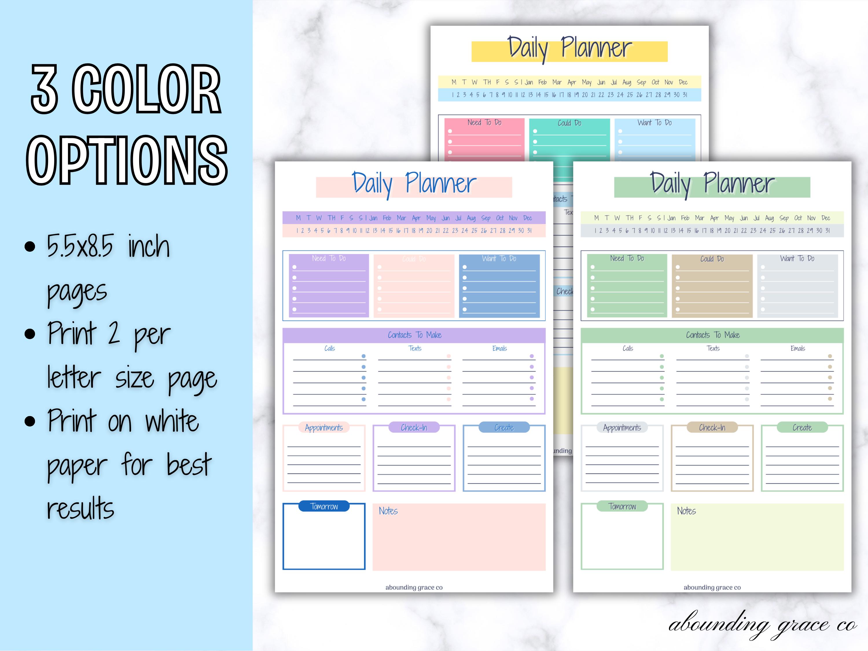 Daily Planner Pages Template, Colorful Daily Planner Printable ...