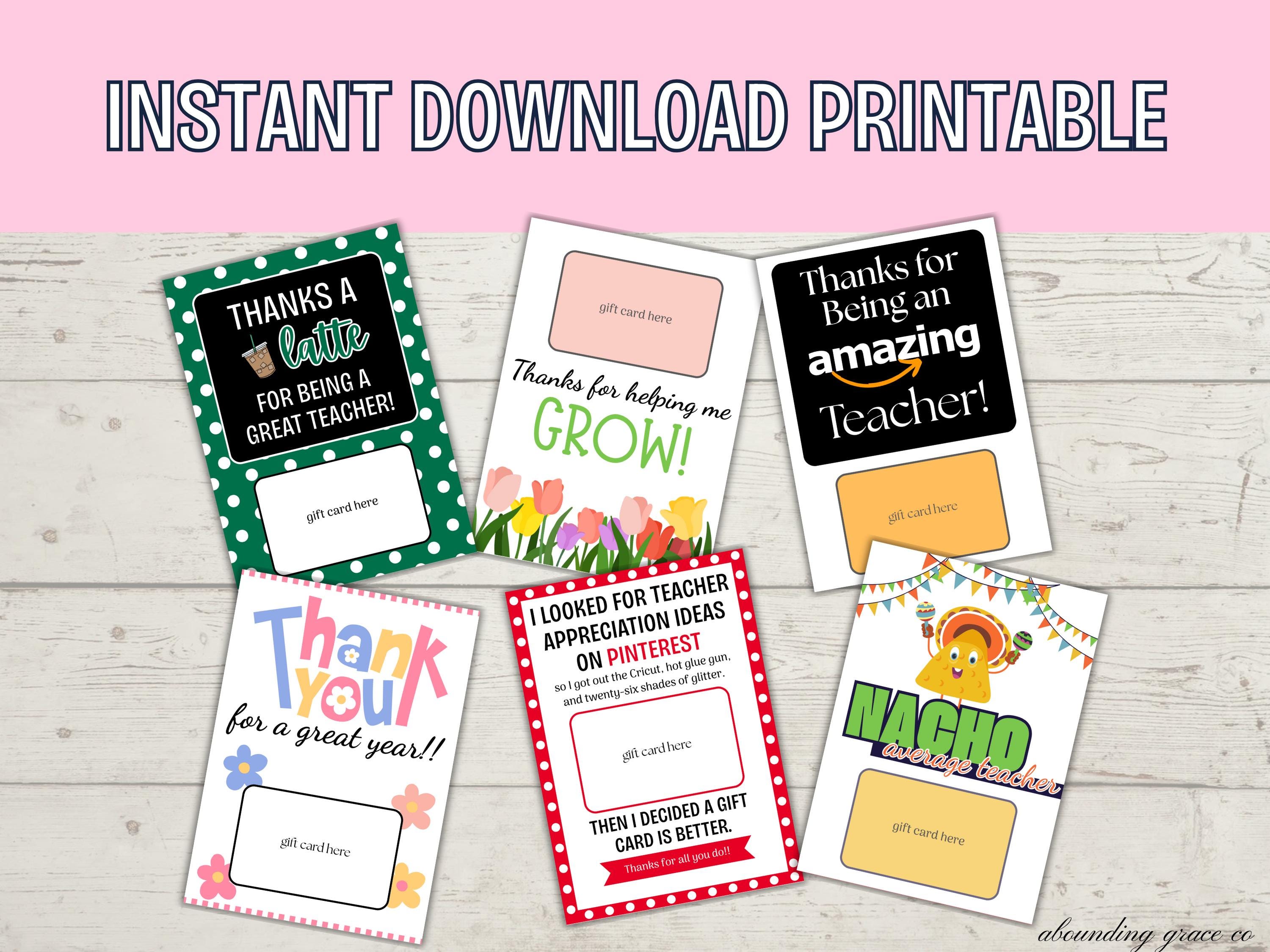 Printable Teacher Appreciation Cards With Gift Card Holder, Teacher ...