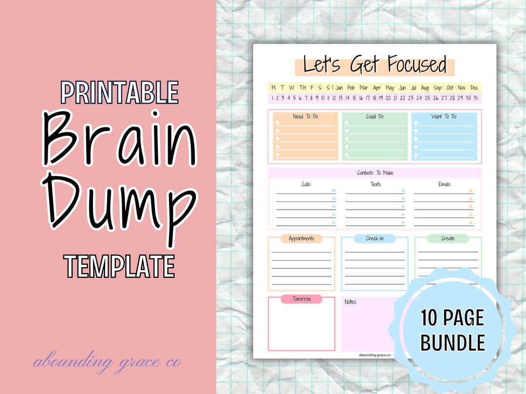 Brain Dump Template, Printable Brain Dump Template, Editable Brain Dump ...