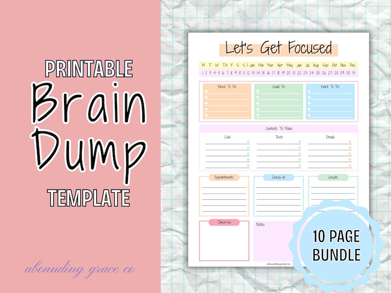 Brain Dump Template, Printable Brain Dump Template, Editable Brain Dump ...