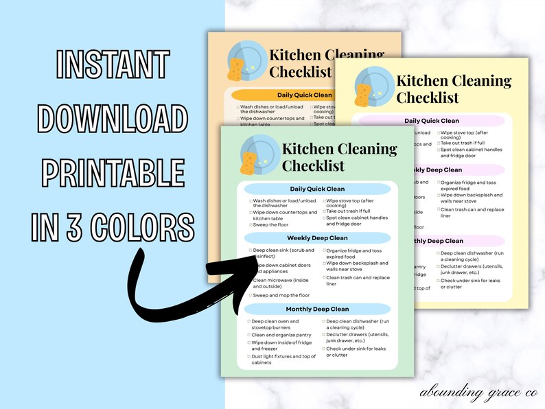 Kitchen Cleaning Checklist Printable, Cleaning Checklist, Spring ...
