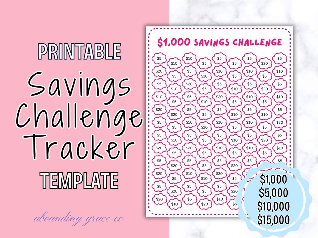 PRINTABLE Savings Tracker Challenge, 1000 Saving Tracker, 5000 Saving ...