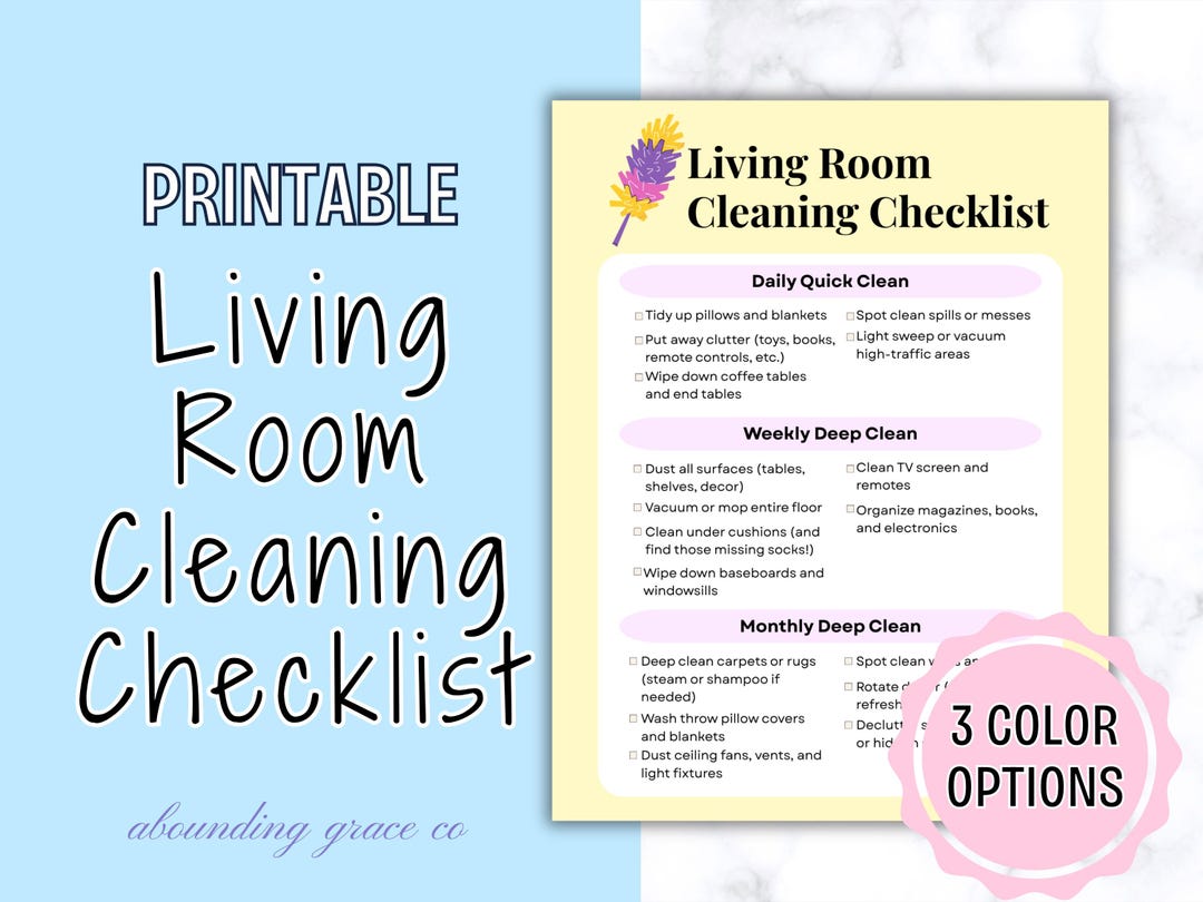 Living Room Cleaning Checklist Printable, Cleaning Checklist, Spring ...