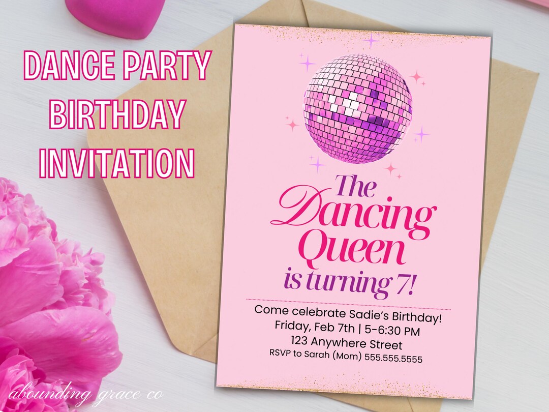 Customizable Dance Party Birthday Invitation, Dancing Queen Party ...