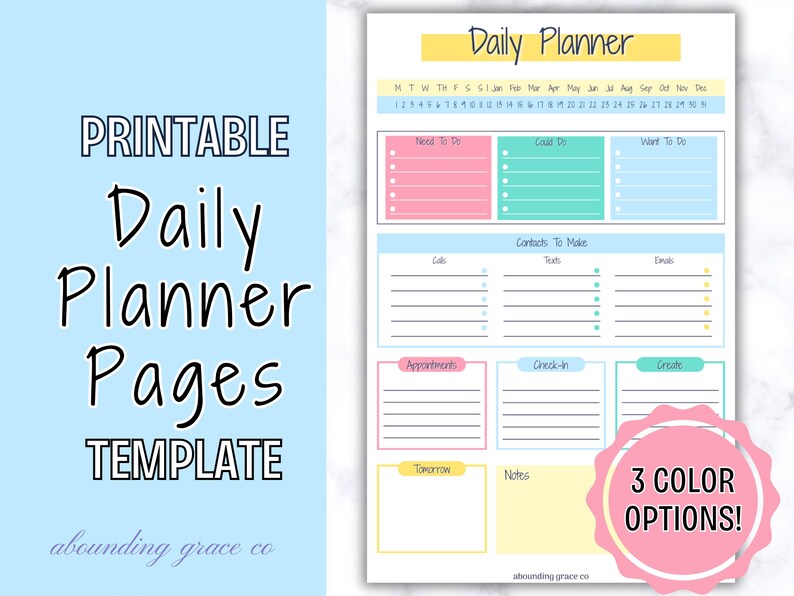 Daily Planner Pages Template, Colorful Daily Planner Printable ...