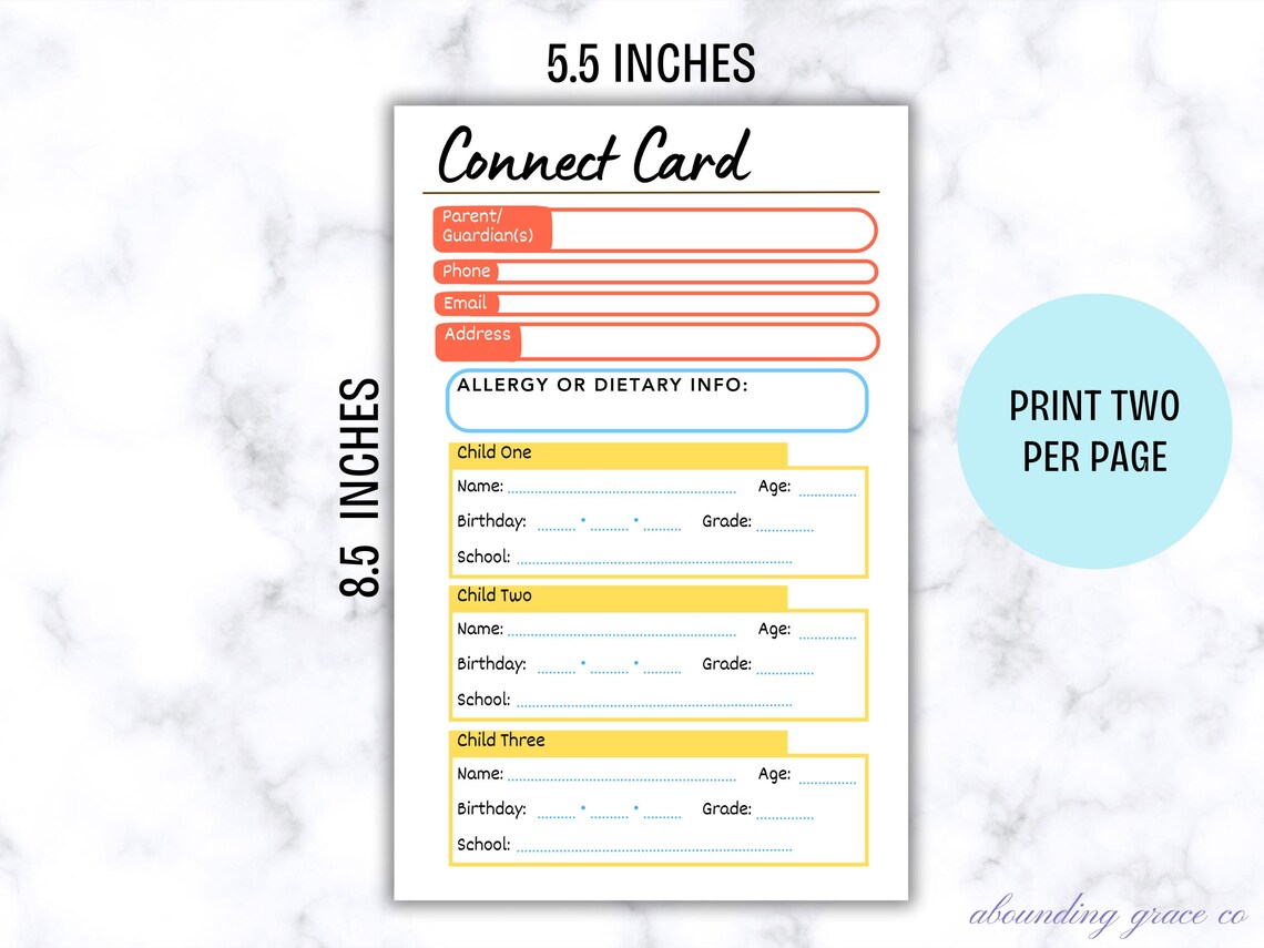 Printable Kids Ministry Connect Card for Churches, Connect Card for ...