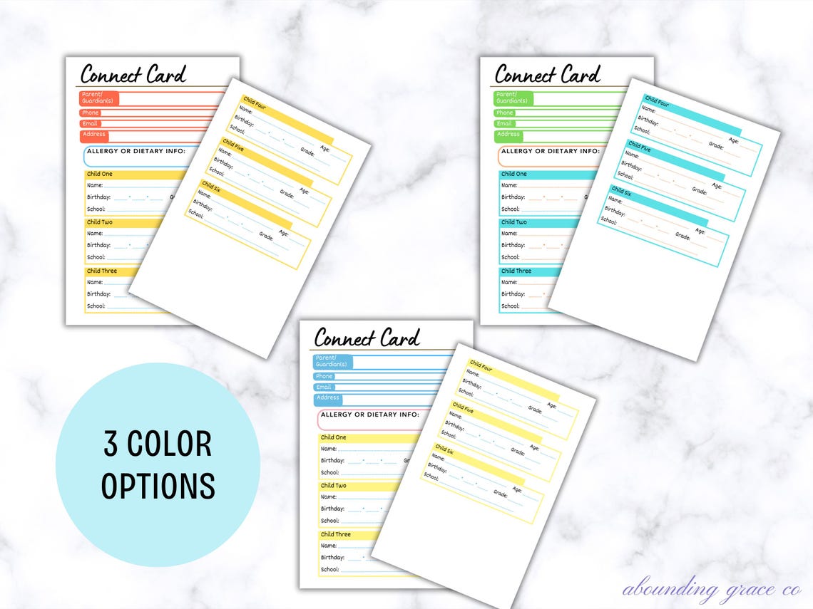 Printable Kids Ministry Connect Card for Churches, Connect Card for ...