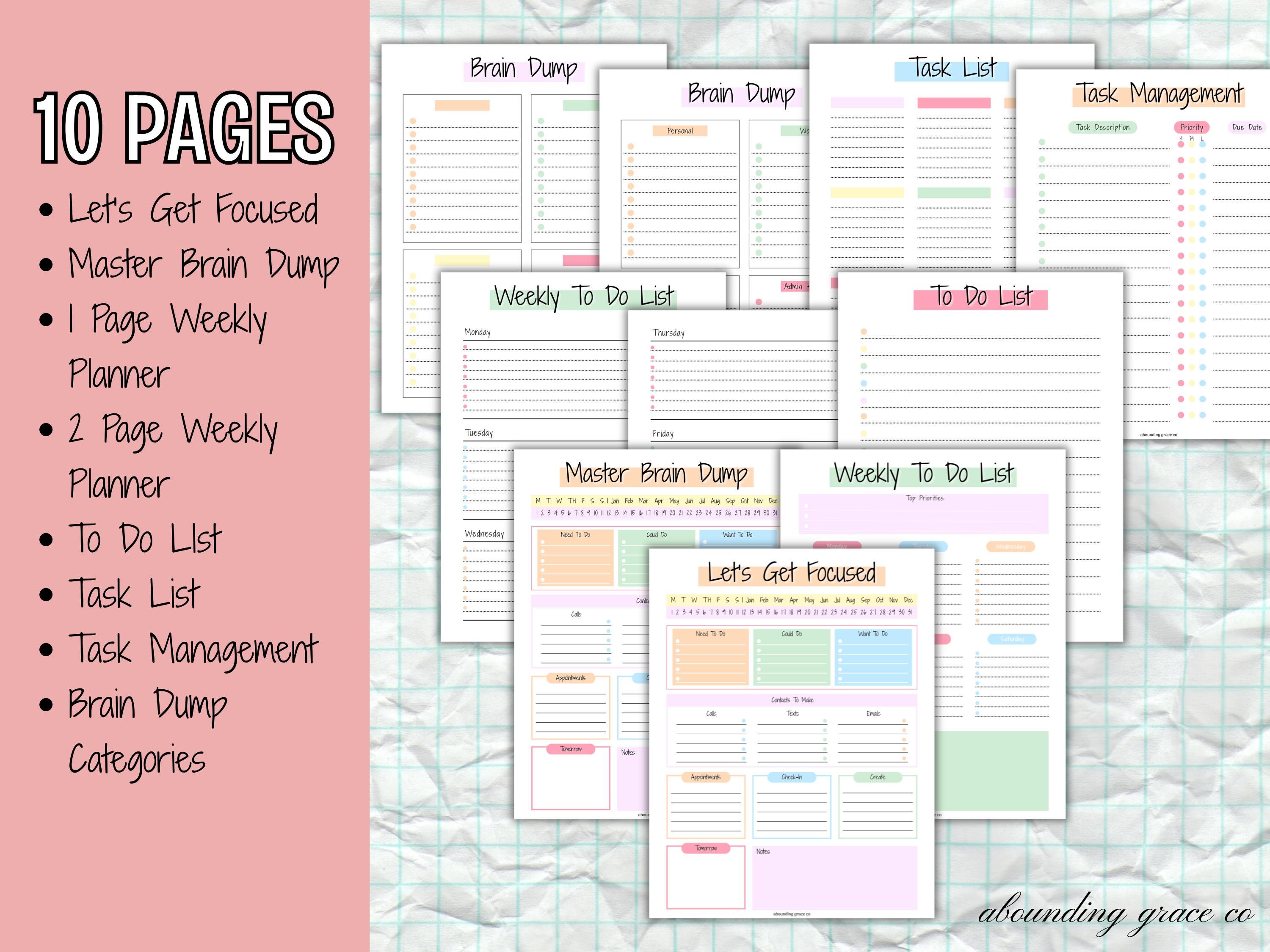 Brain Dump Template, Printable Brain Dump Template, Editable Brain Dump ...