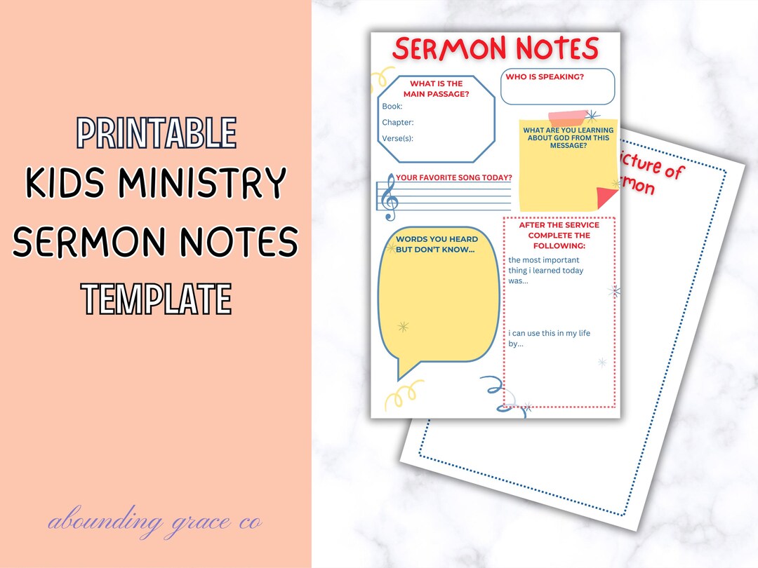 Kids Ministry Sermon Notes Printable, Childrens Ministry Note Taking ...