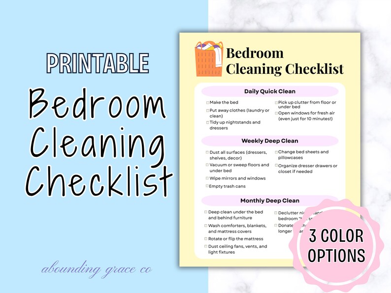 Bedroom Cleaning Checklist Printable, Cleaning Checklist, Spring ...