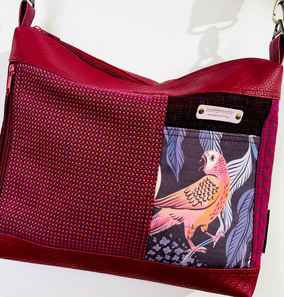 Deep Red Bird Earth Crossbody Vegan Bag - Etsy