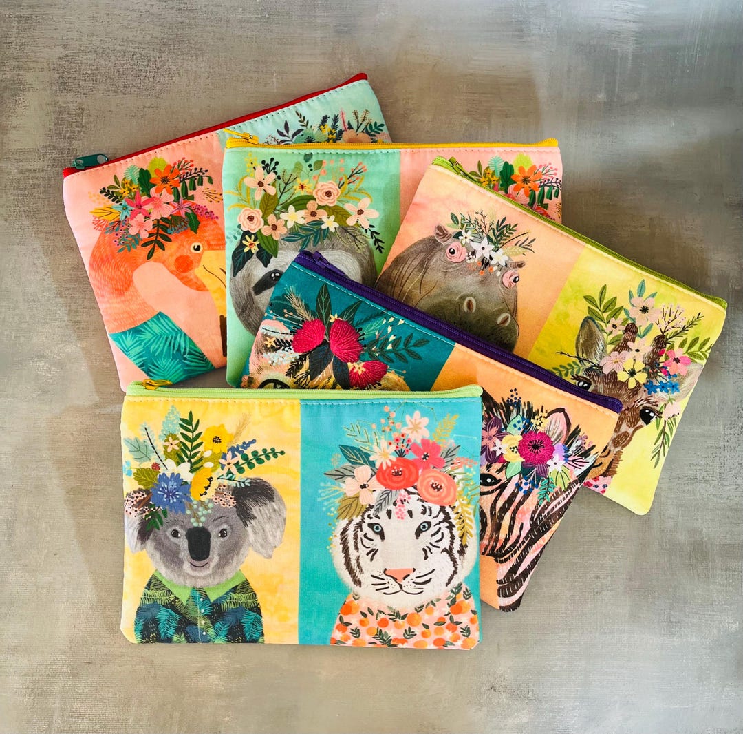 Large Pouch Featuring Wild Animals With Flower Crowns. - Etsy