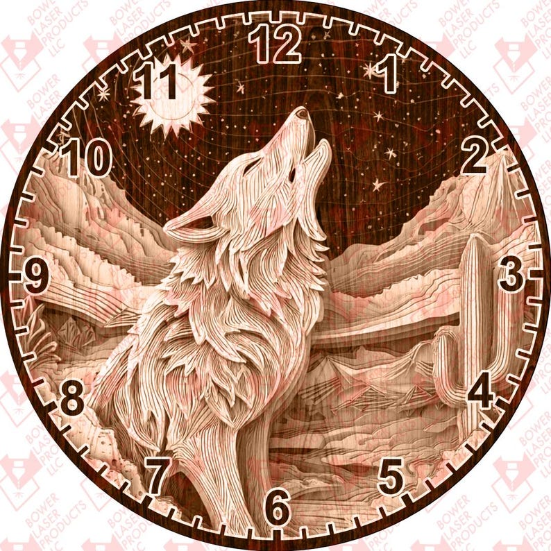 3d Illusion File 3d Howling Wolf Clock - Etsy