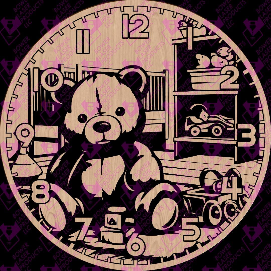 Vector Teddy Bear Clock Digital Laser File - Etsy