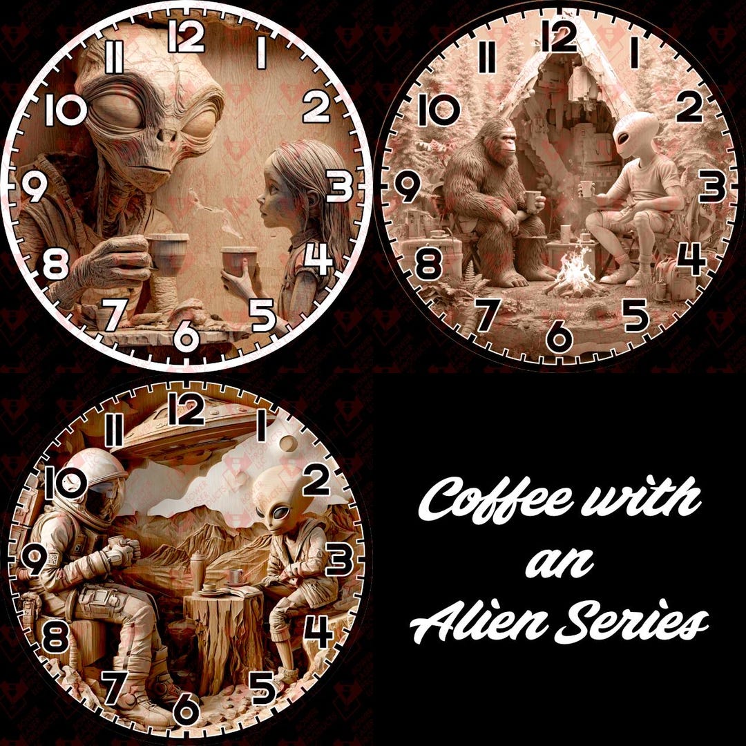 Coffee With an Alien Clock Faces - 3 Pack Digital Laser Files - Etsy