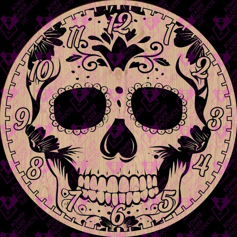 Vector Day of the Dead Skull Clock Digital Laser File - Etsy