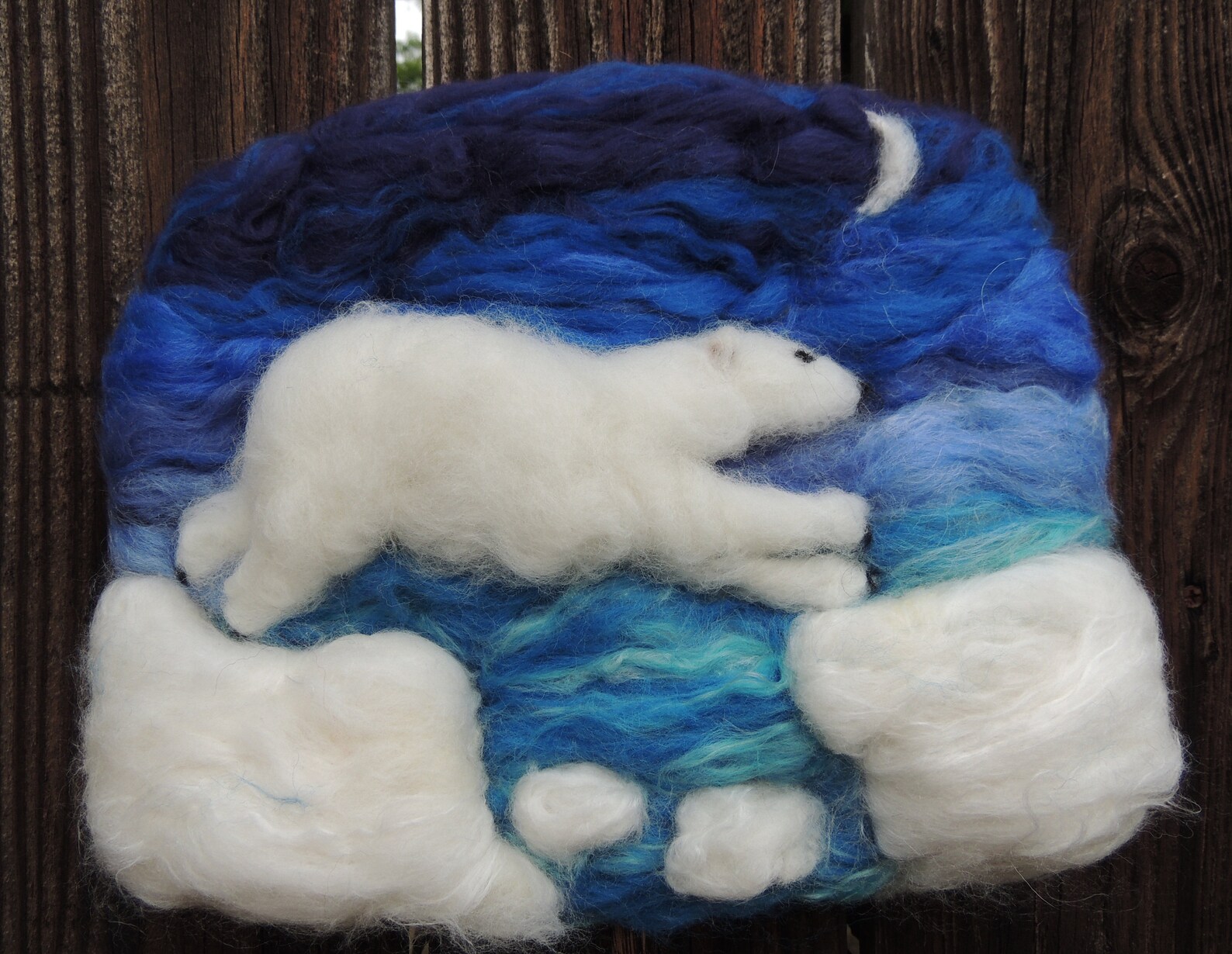Wool Art - Polar Bear Under the Moon- Needle Felted Sculptural Wool ...