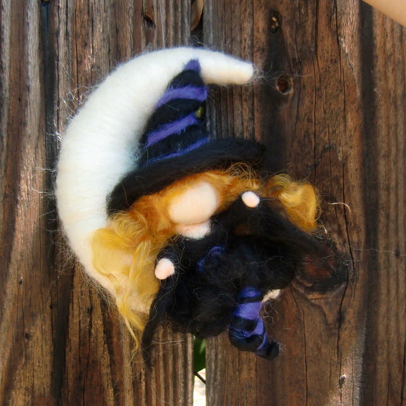 Felt Witch on the Crescent Moon Autumn Witch Needle felted | Etsy