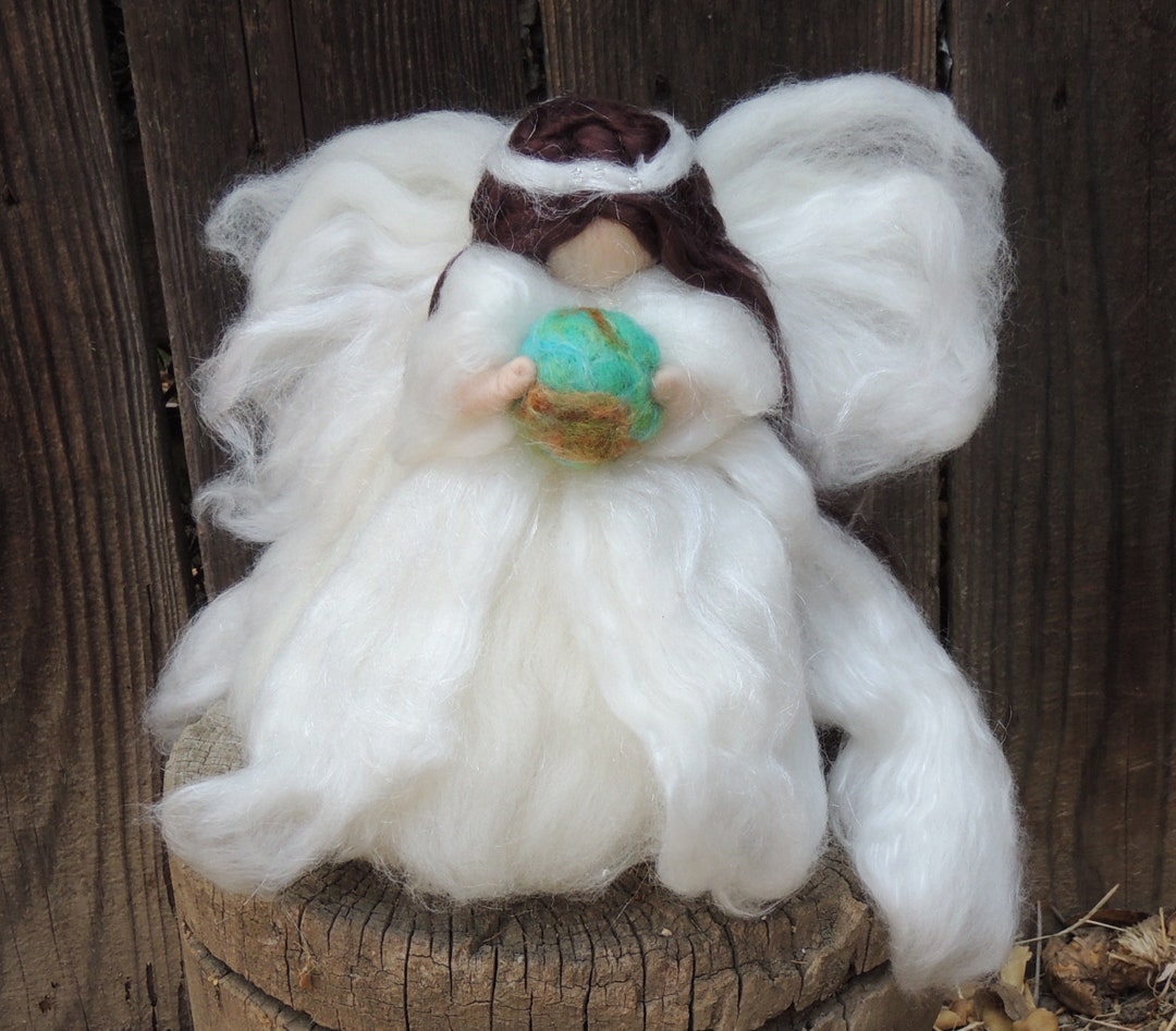 Needle Felted Wool Angel Delivers the World With Peace Waldorf Inspired ...
