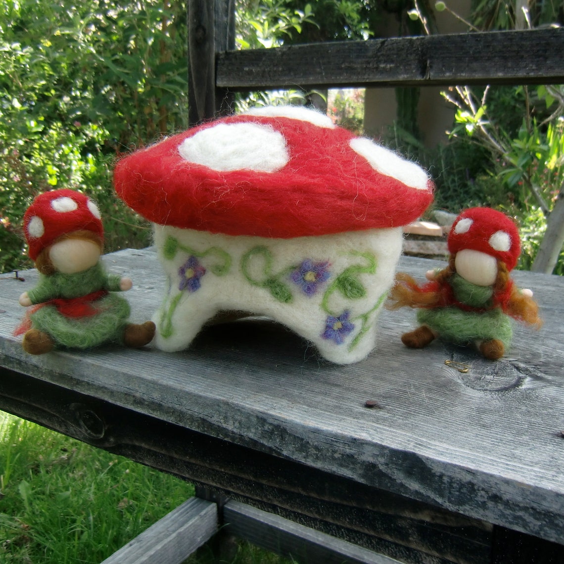 Toadstool House and Forest Children Needle Felted by Rebecca - Etsy