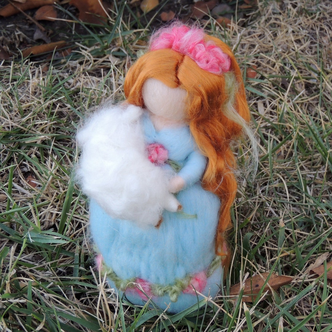 Shepherdess and Her Lamb Needle Felted Maiden Waldorf Inspired by ...