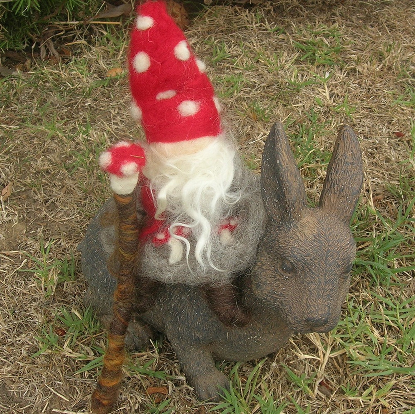 Toadstool Gnome With Walking Stick Needle Felted Wool Elf - Elsa Beskow ...