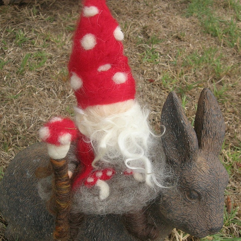 Toadstool Gnome With Walking Stick Needle Felted Wool Elf - Elsa Beskow ...
