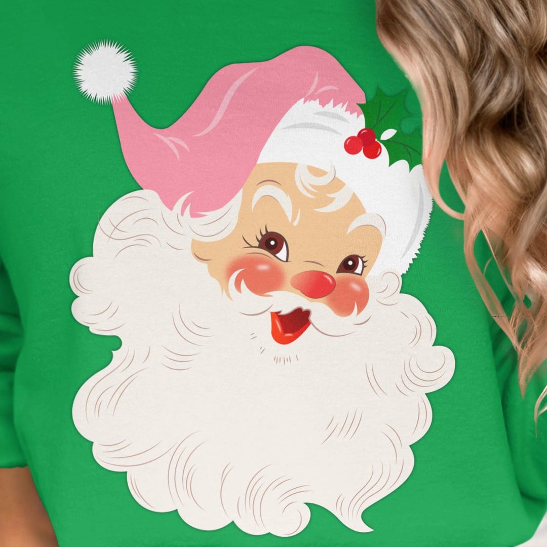 Vintage Pink Christmas Santa Claus PNG Digital Download, Cute Retro ...