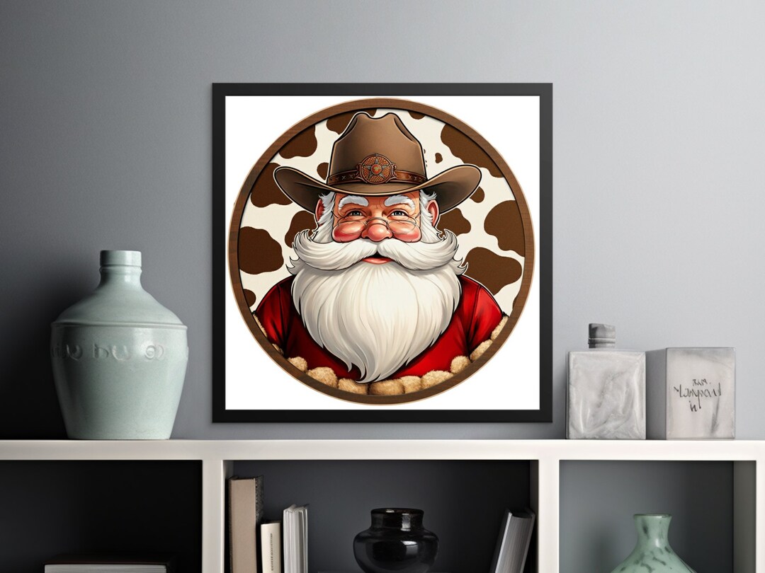 Western Santa Claus Digital Art, Santa in Cowboy Hat, Christmas Digital ...