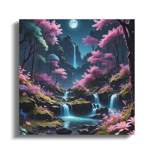 Stunning Enchanted Forest Wall Art Print, Moonlit Landscape With ...