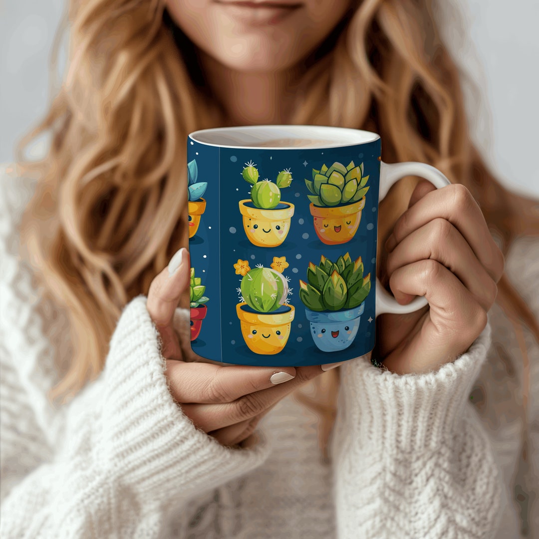 Colorful Cacti and Succulent Nature Lover Mug Ceramic 11oz, Nature Art ...