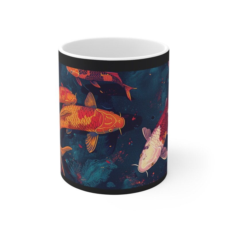 Gold, Orange, Red and White Koi Fish in a Koi Pond Mug Ceramic 11oz ...