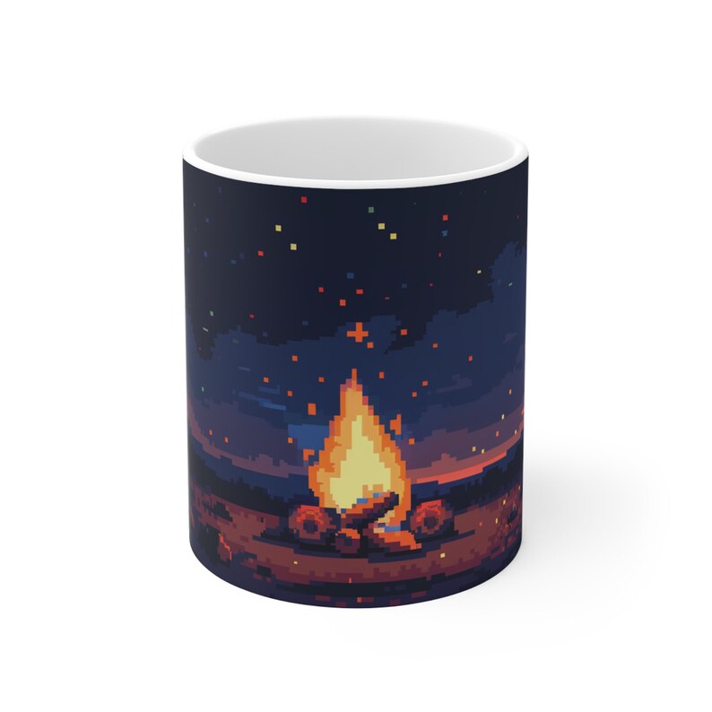 Midnight Campfire 8-bit Pixel Art 2 Ceramic 11oz, Nature Art, Nature ...