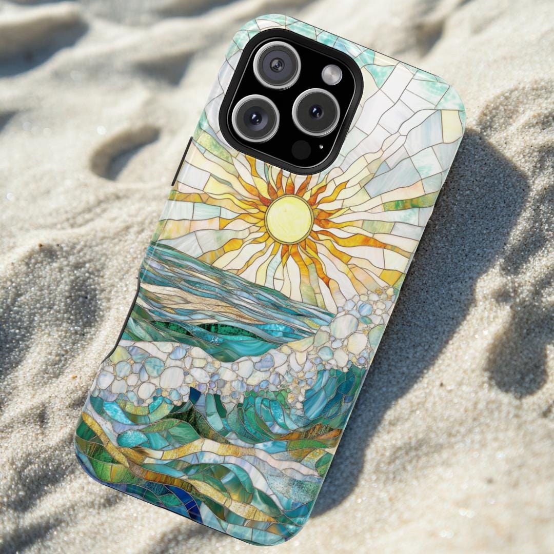 Mosaic-inspired Sun and Sea Phone Case – Vibrant Stained Glass Pattern ...