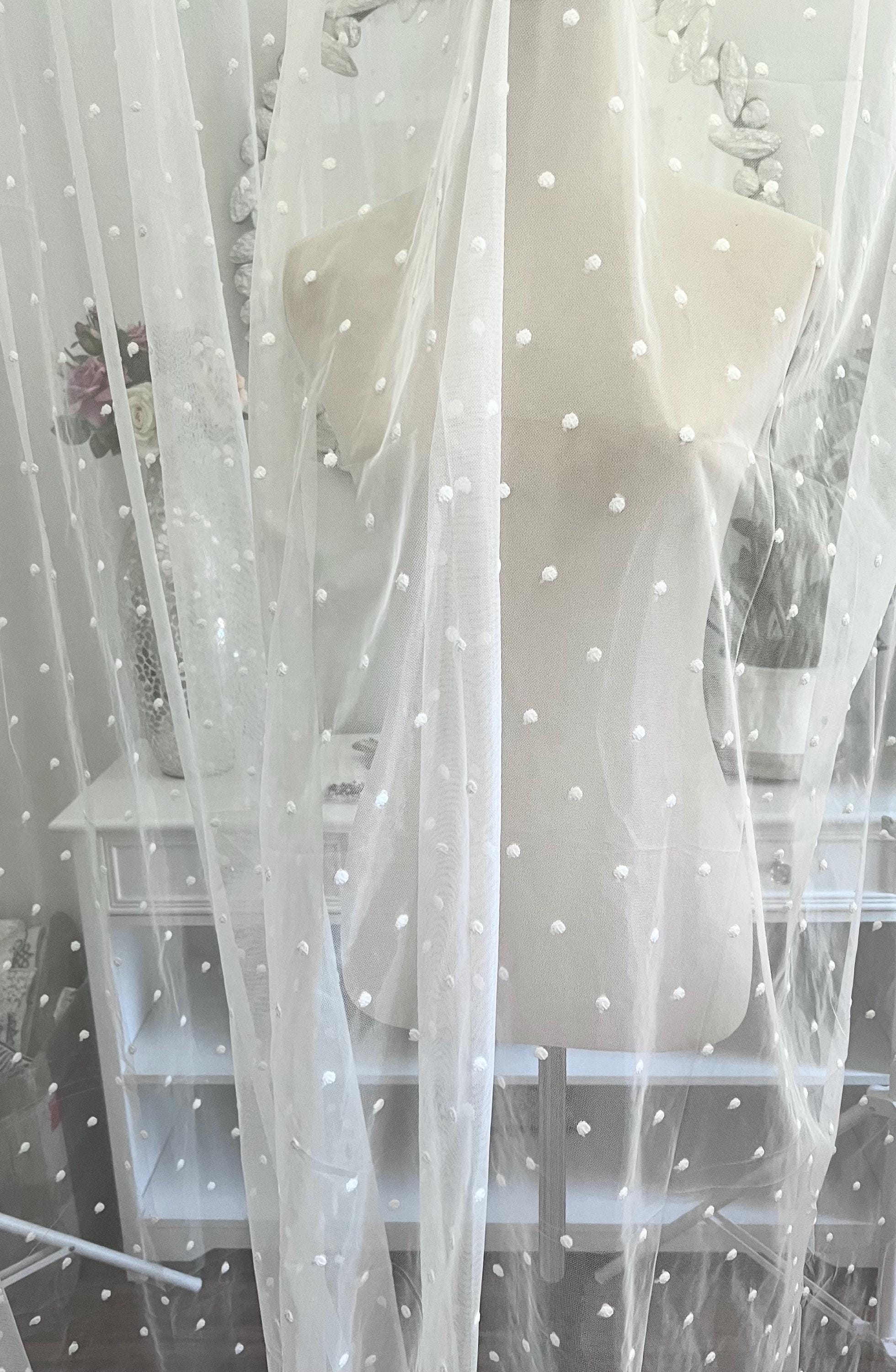 White Embroidery Dot Sheer, Embroidery Dot Sheer Tulle Fabric per Yard ...