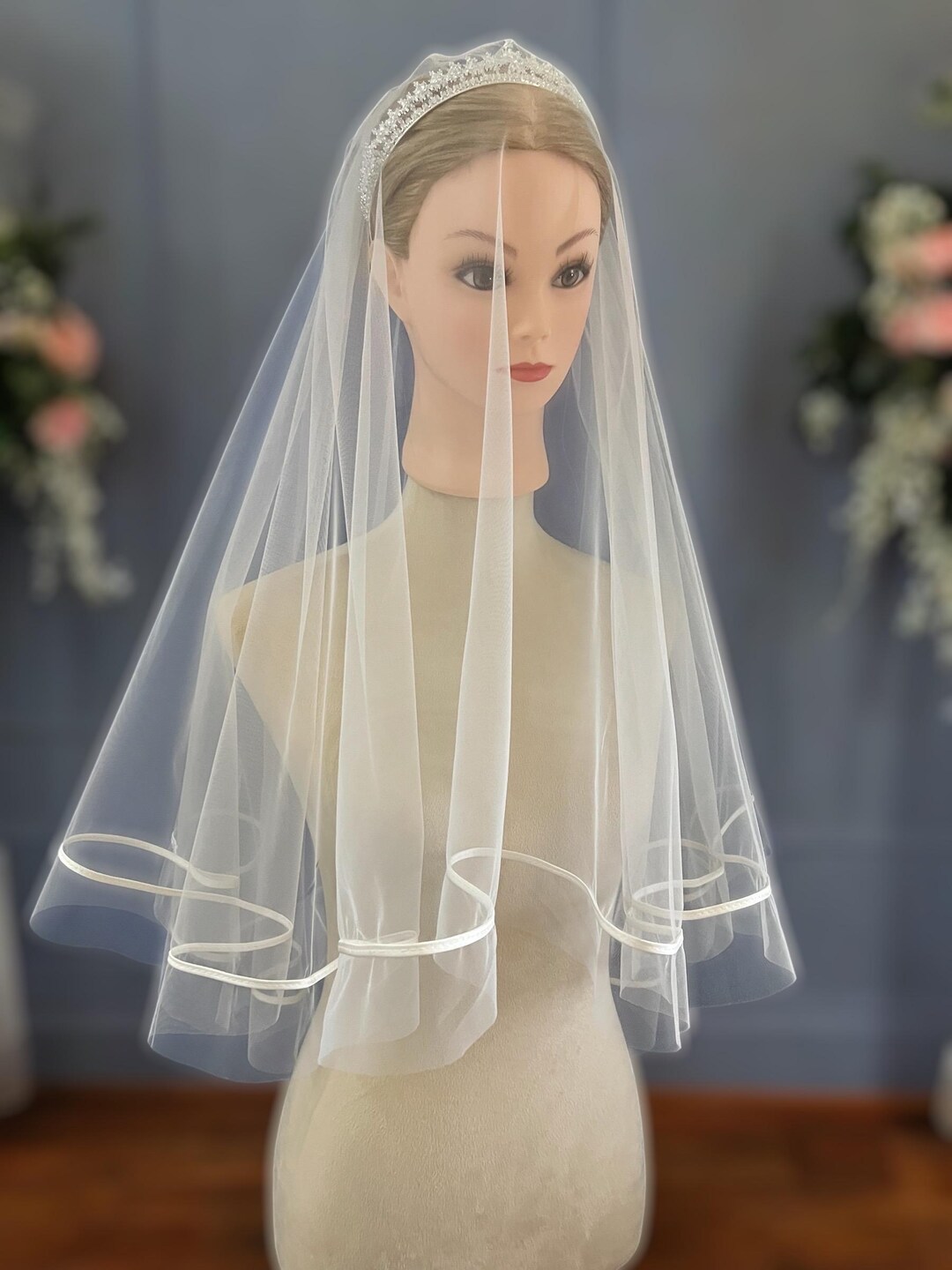 Elegant Double Layer Veil ,2-layer Satin Edge Bridal Veil Comb, 2 Tires ...