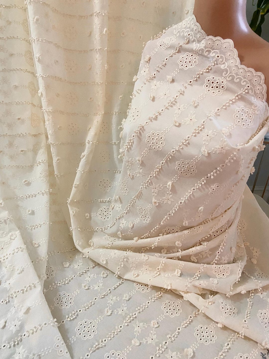 Off White 100% Cotton Eyelet Embroidery, Cotton Fabric for Women ...