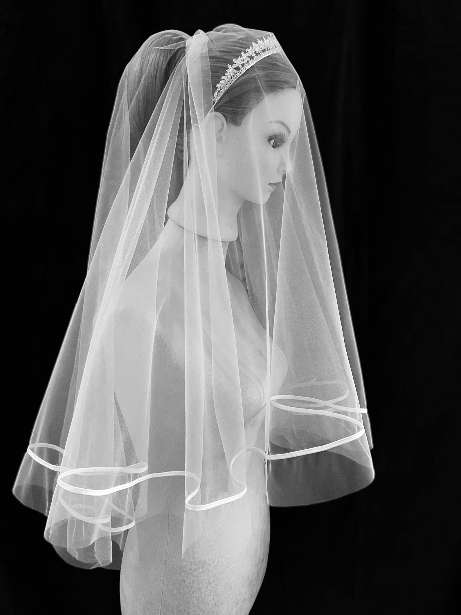Elegant Double Layer Veil ,2-layer Satin Edge Bridal Veil Comb, 2 Tires ...