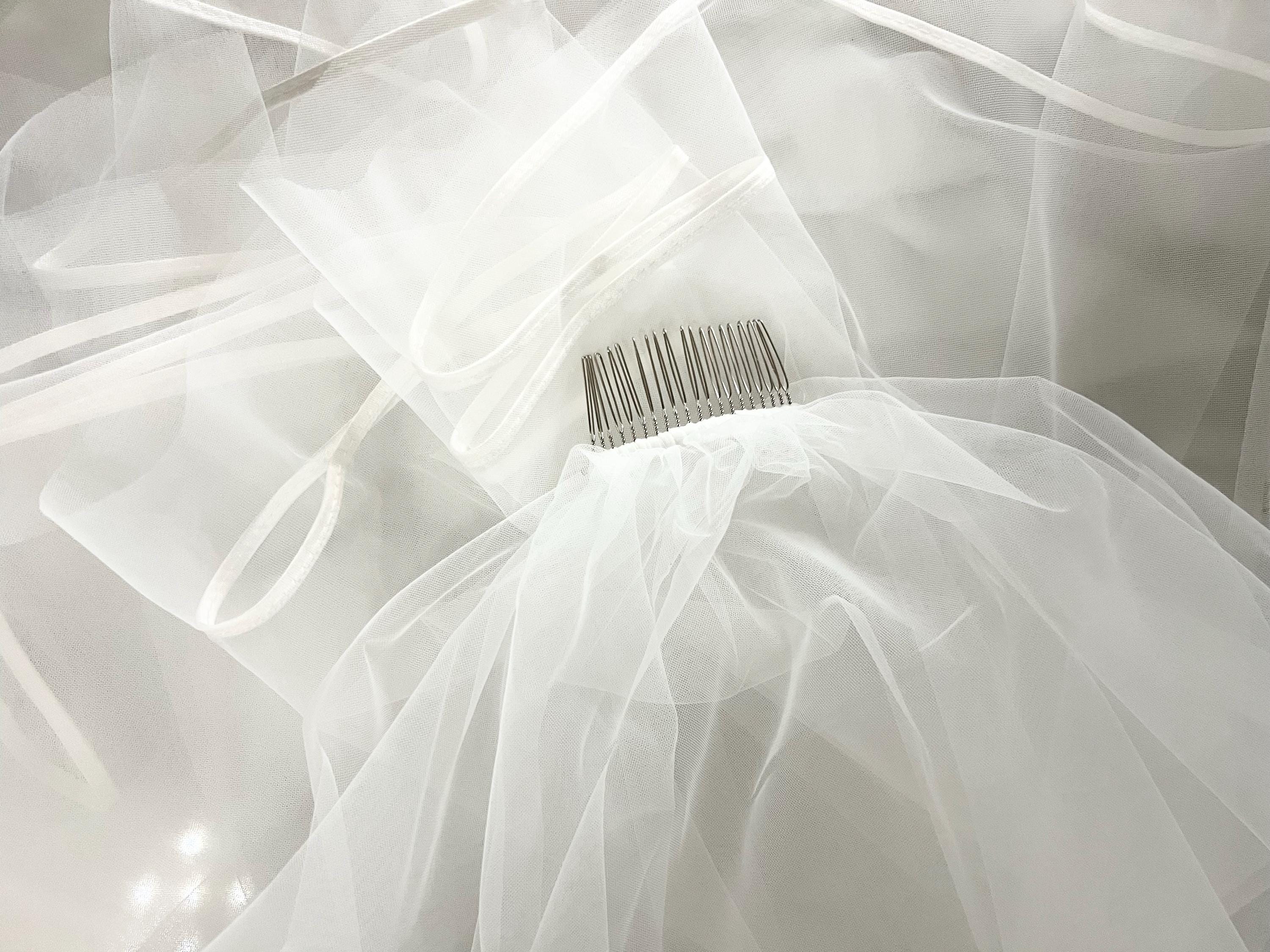 Elegant Double Layer Veil ,2-layer Satin Edge Bridal Veil Comb, 2 Tires ...