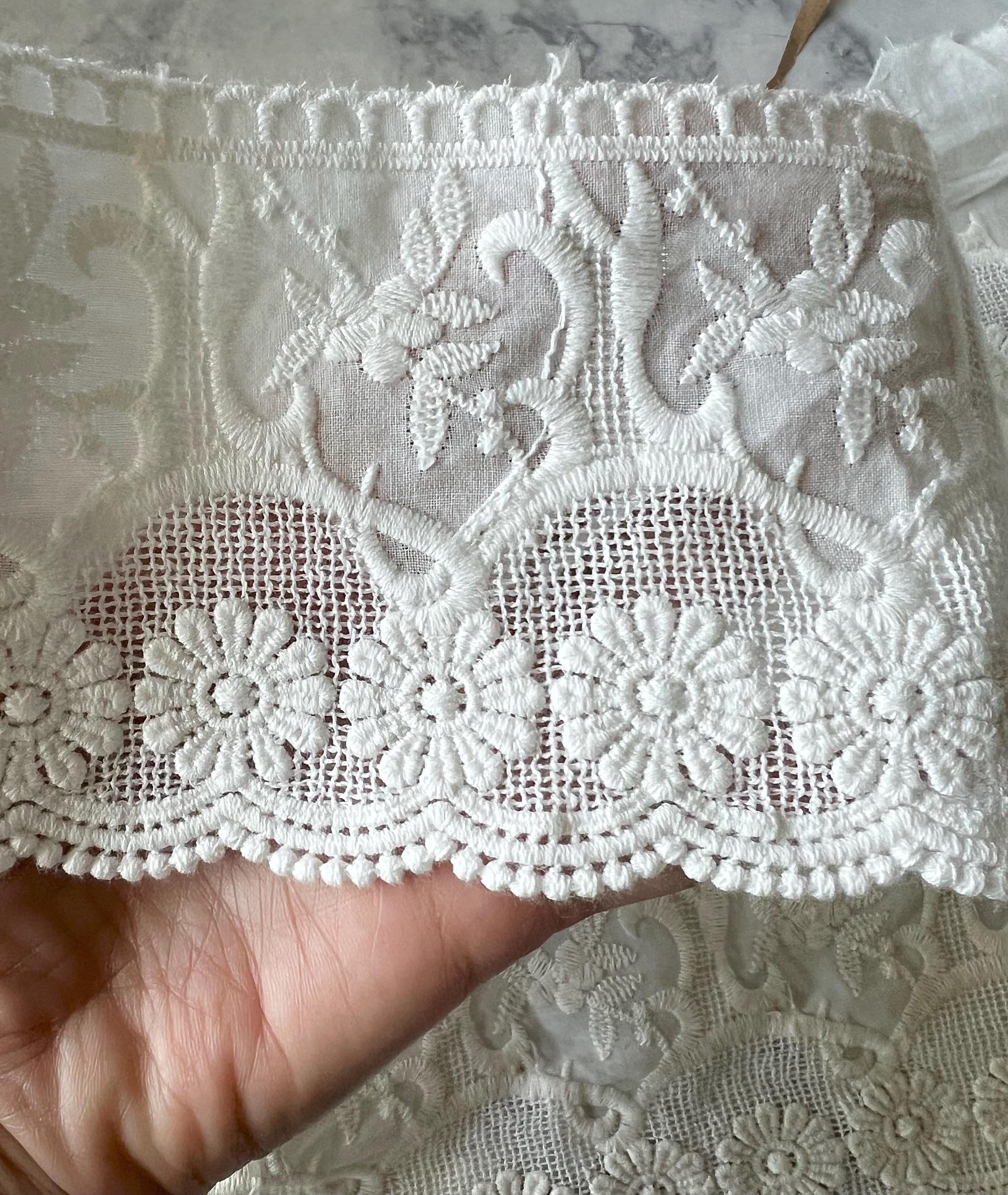 4 Inches White OR off White Border Lace 100% Cotton , Embroidery Cotton ...