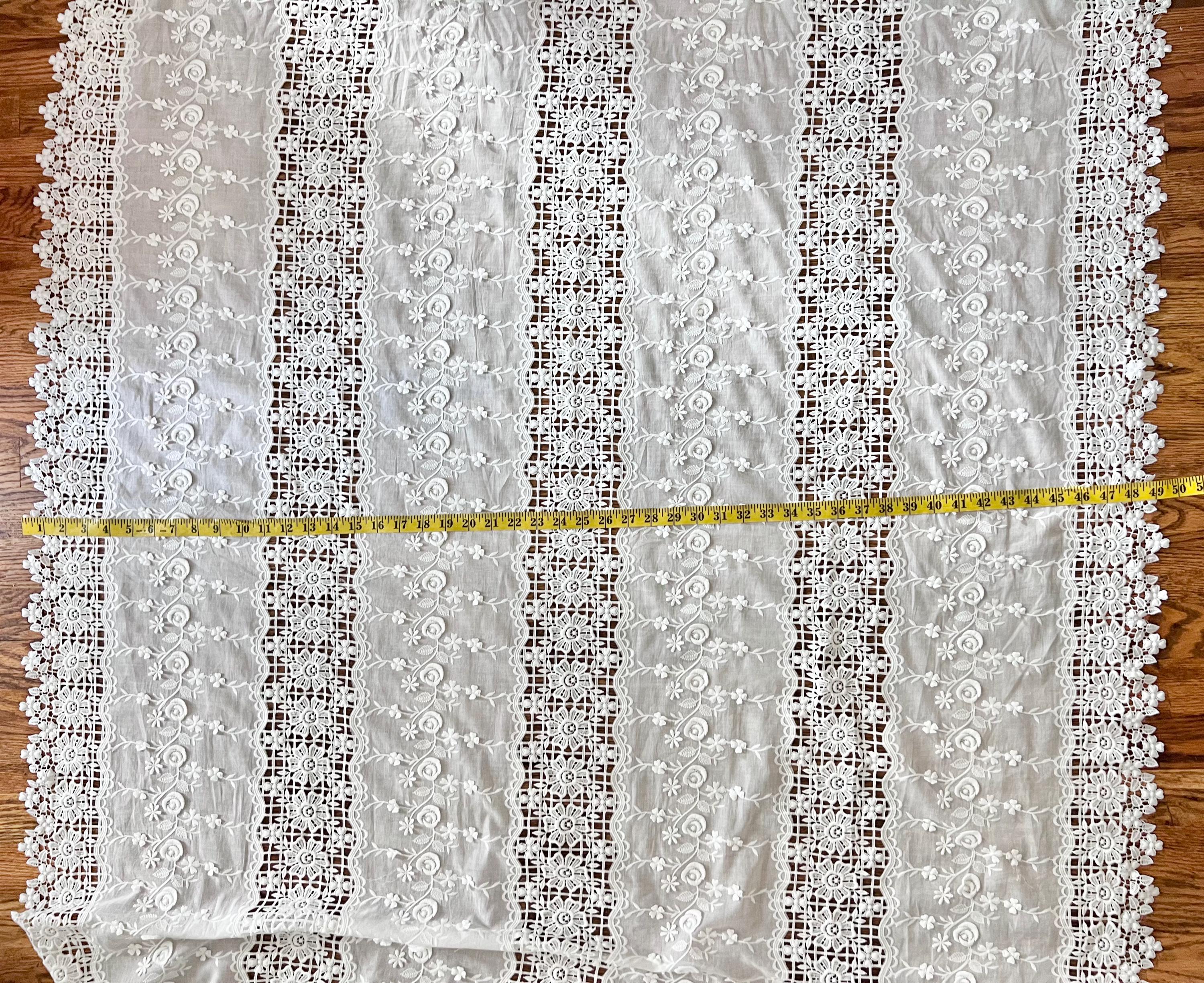White Flower Border Lace Fabric Cotton Curtain Lace Fabric 100% Cotton ...